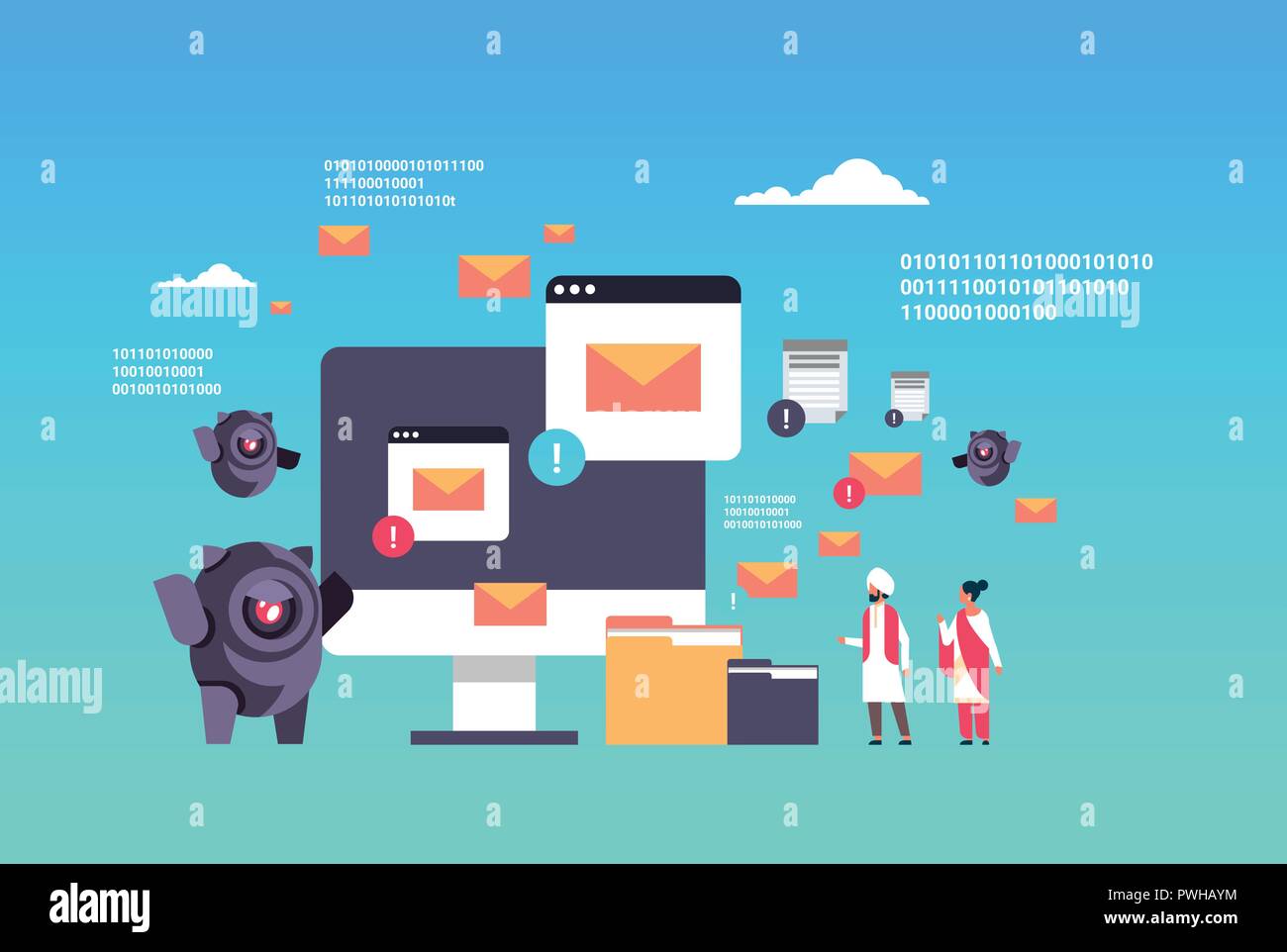 spam bot email spamming attack robot computer application internet spammer concept artificial ...