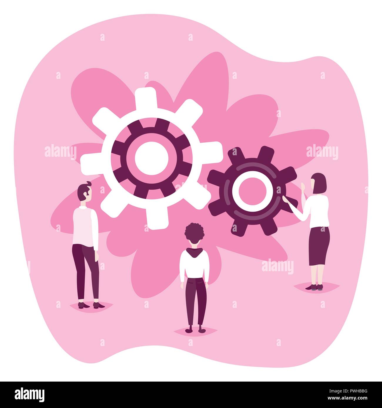 businesspeople looking cog wheel process business startup concept ...