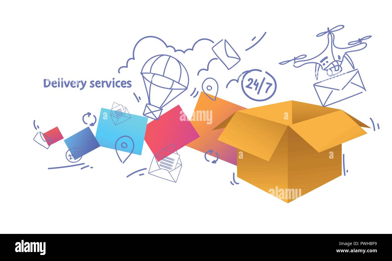 paper packages box fast delivery services concept sketch doodle ...