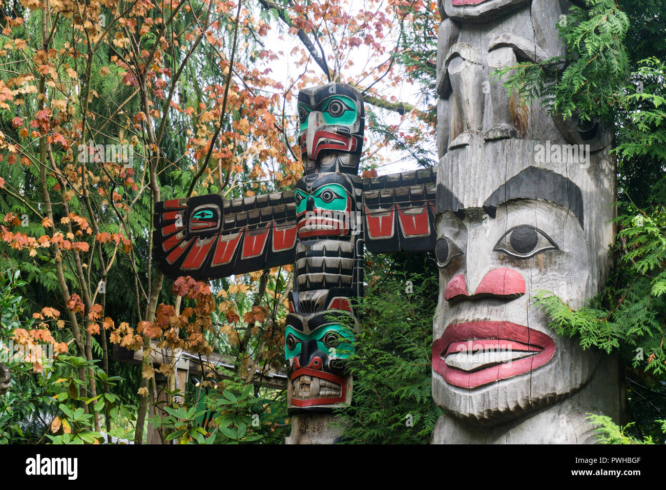 First Nations totem poles in Vancouver, Canada Stock Photo - Alamy