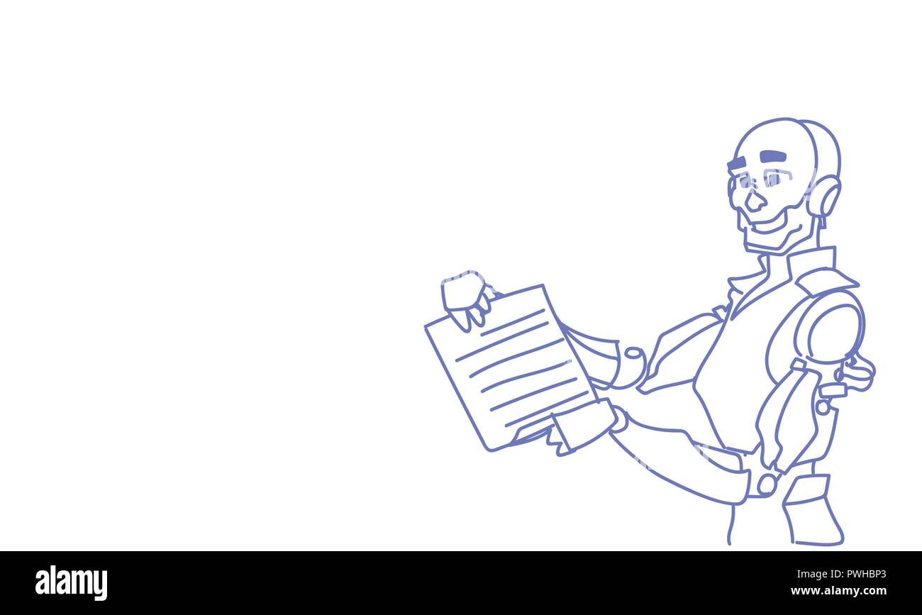 Modern robot hold checklist paper document helper bot artificial ...