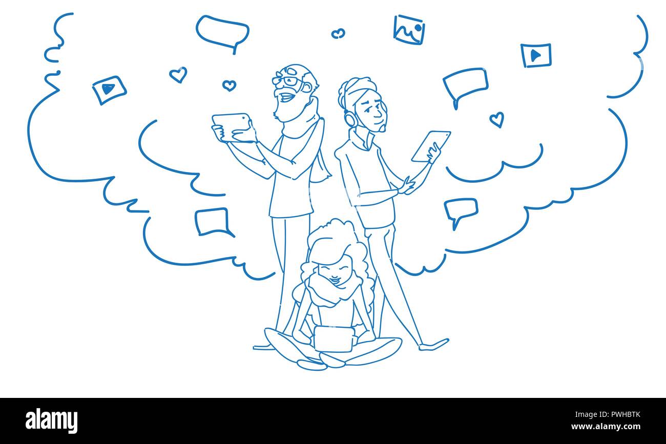 Family chat digital device tablet phone laptop social media network ...