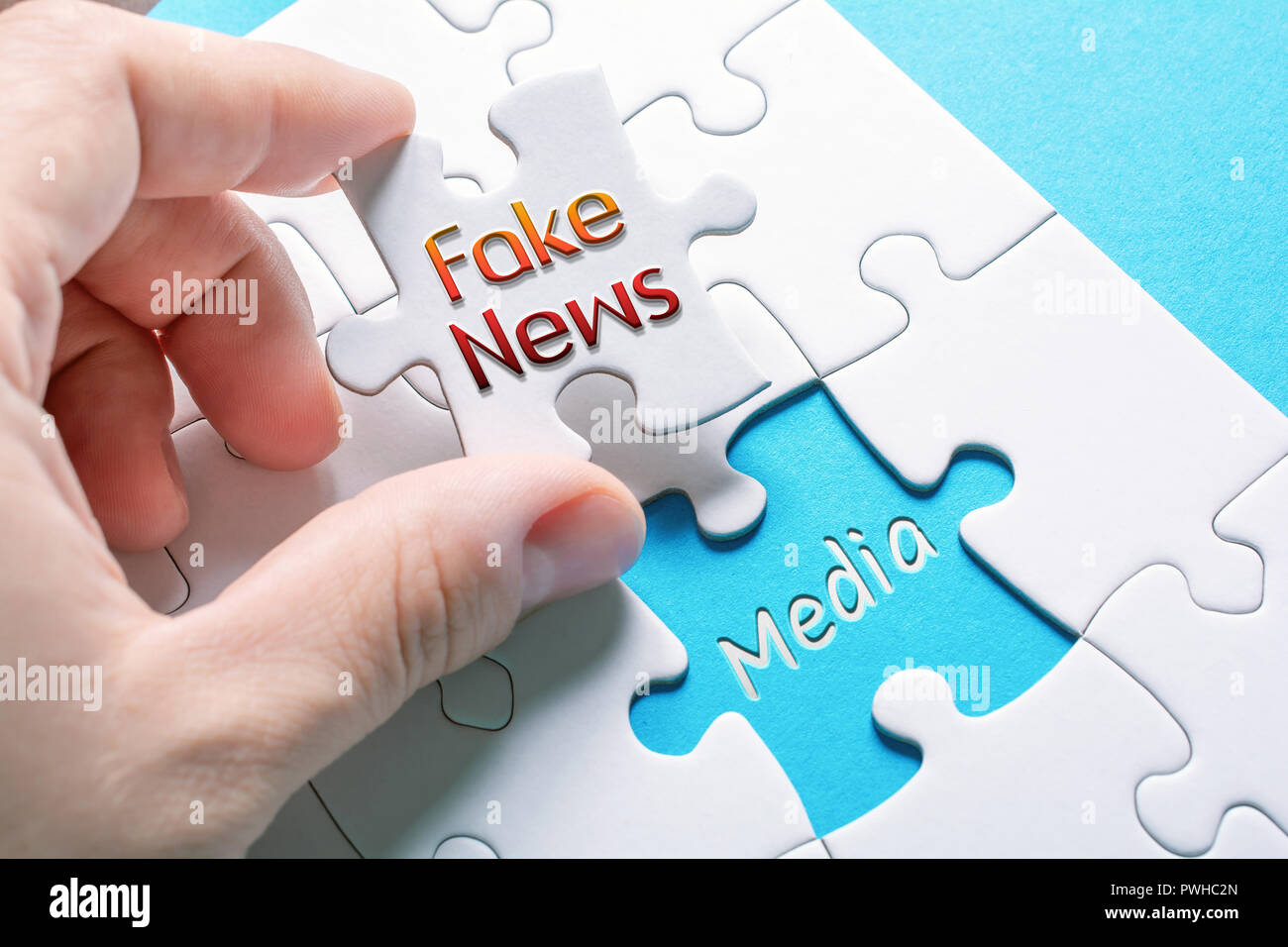 The Words Fake News And Media In Missing Piece Jigsaw Puzzle Stock ...
