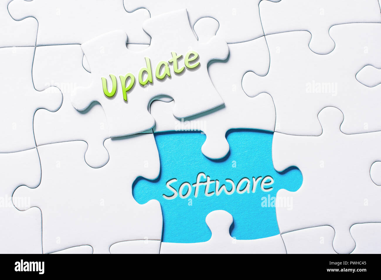 The Words Update And Software In Missing Piece Jigsaw Puzzle Stock ...