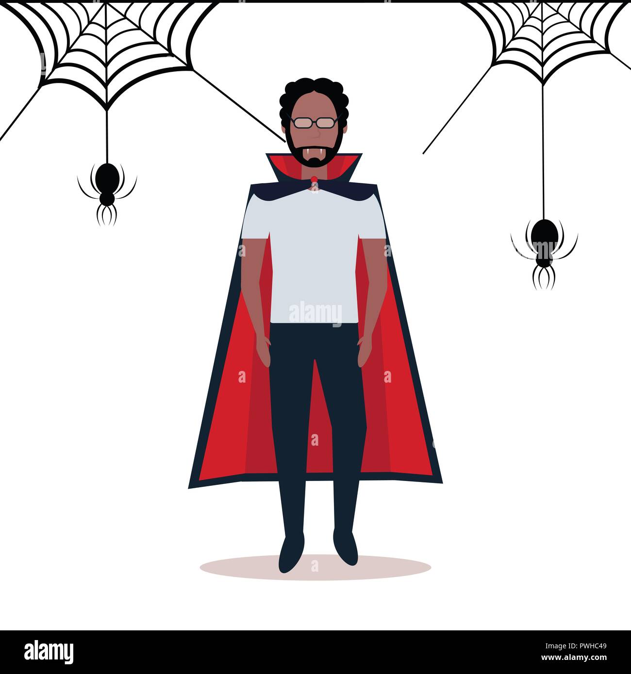 african american man wearing dracula costume spider web background ...