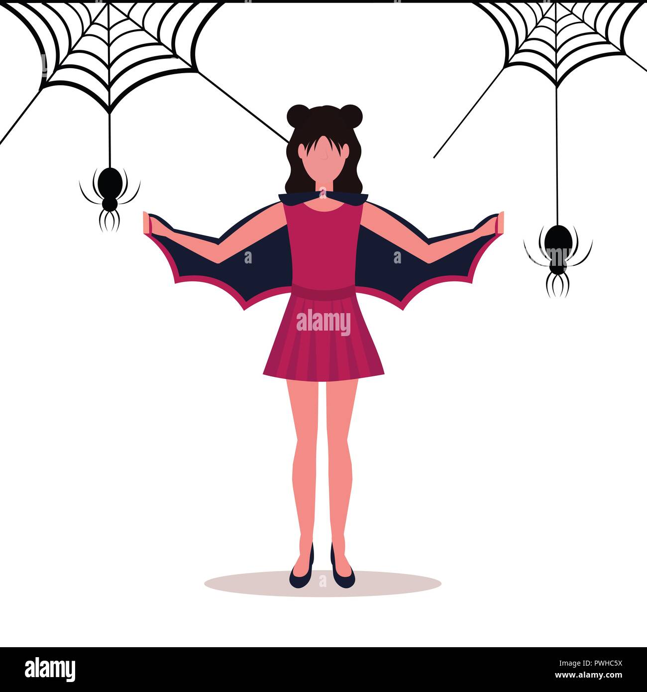woman wearing bat costume holding wings happy halloween concept spider ...