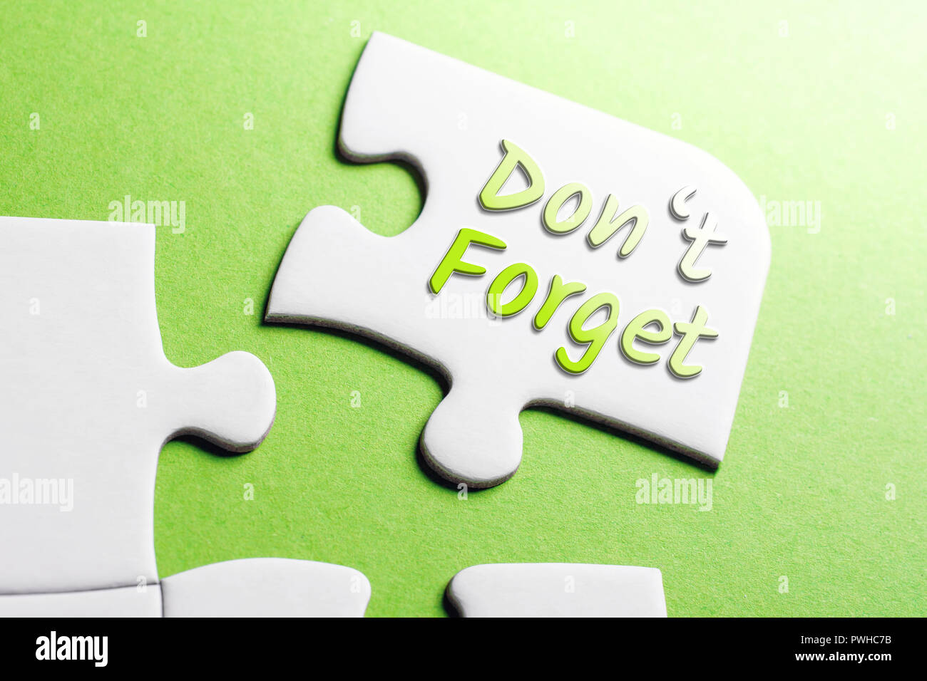 The Words Don't Forget In Missing Piece Jigsaw Puzzle Stock Photo - Alamy