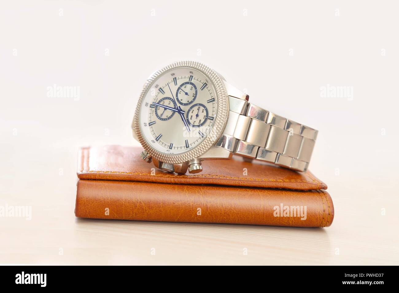 Picture of man wallet and luxury wrist watch. Isolated on white ...