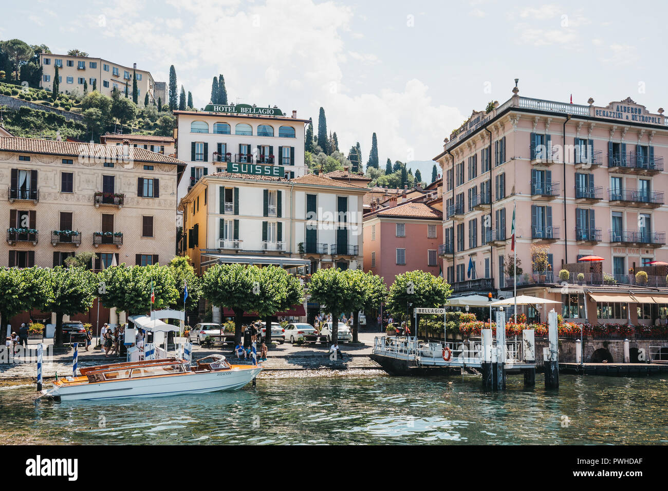 Bellagio, Italy - July 06, 2017: Pier and colourful buildings of ...