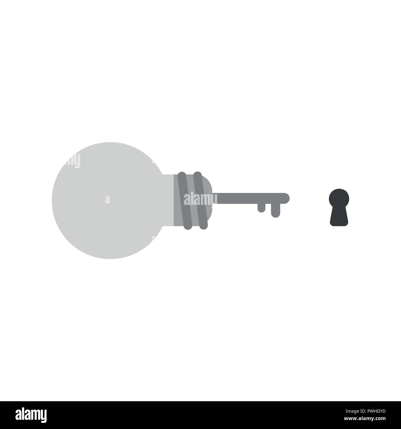 Vector illustration icon concept of grey light bulb key with keyhole ...
