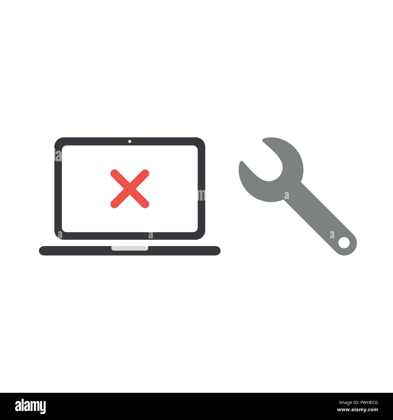 Vector illustration icon concept of x mark inside laptop computer with ...