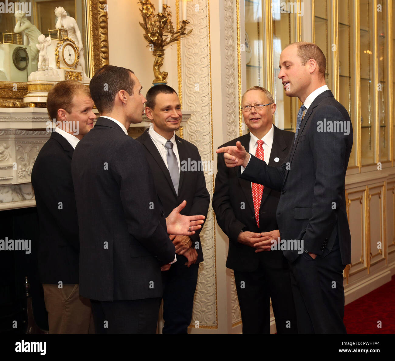 The Duke of Cambridge, with (left to right) Connor Roe, Chris Jewell ...
