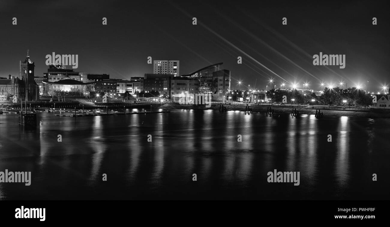 Cardiff bay wales night Black and White Stock Photos & Images - Alamy