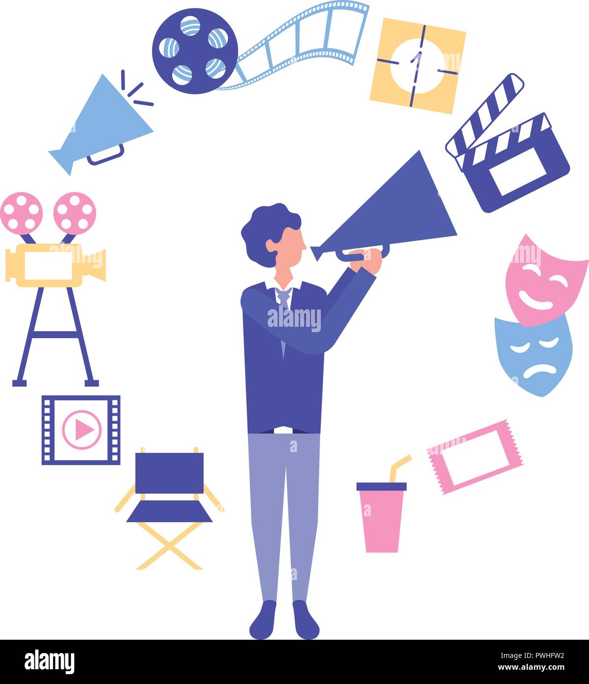 man holding megaphone production movie film vector illustration Stock ...