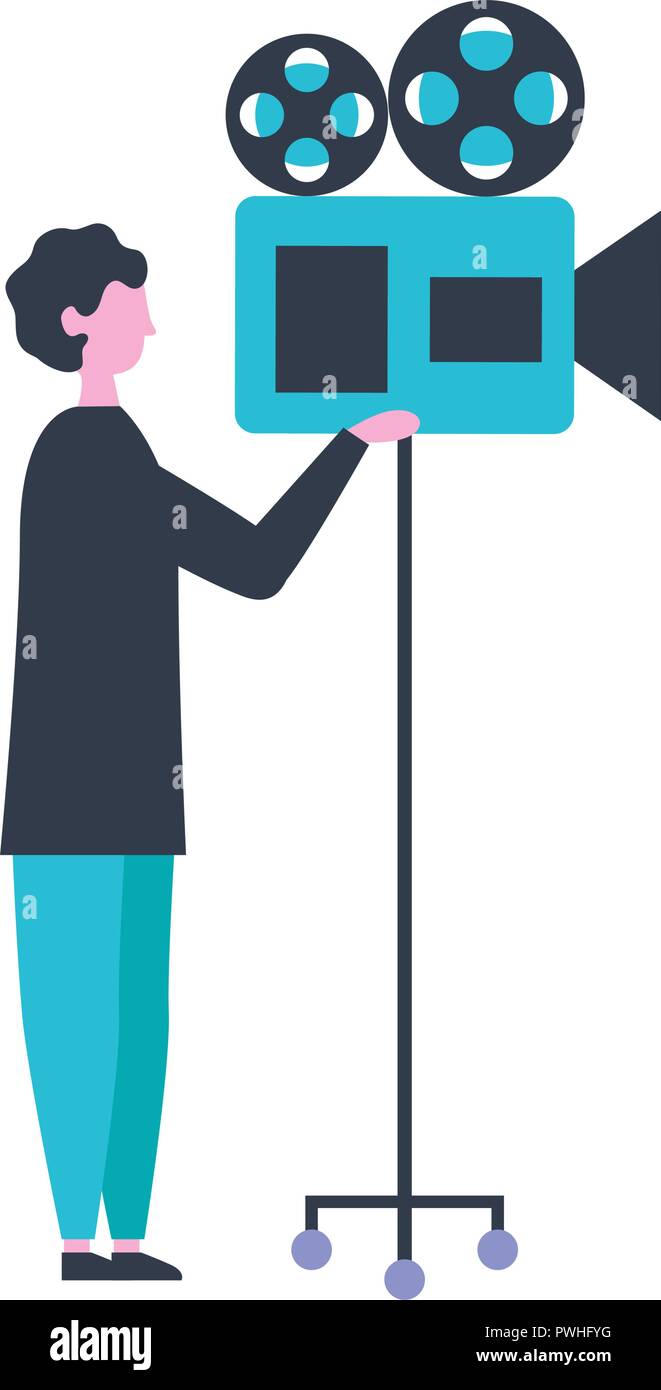 man with camera projector production movie film vector illustration ...