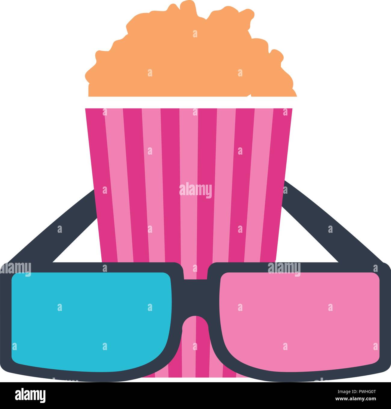 cinema popcorn and 3d glasses movie film vector illustration Stock ...