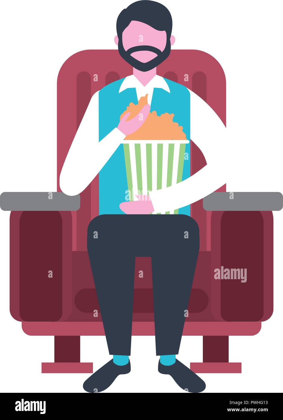 man sitting in cinema chair watching movie vector illustration Stock ...
