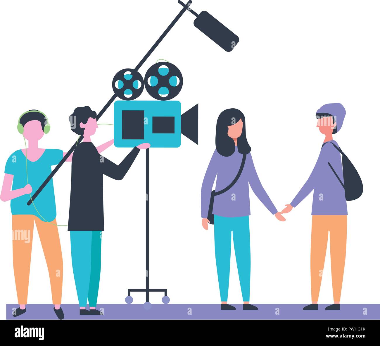 people microphone and camera production movie film vector illustration ...