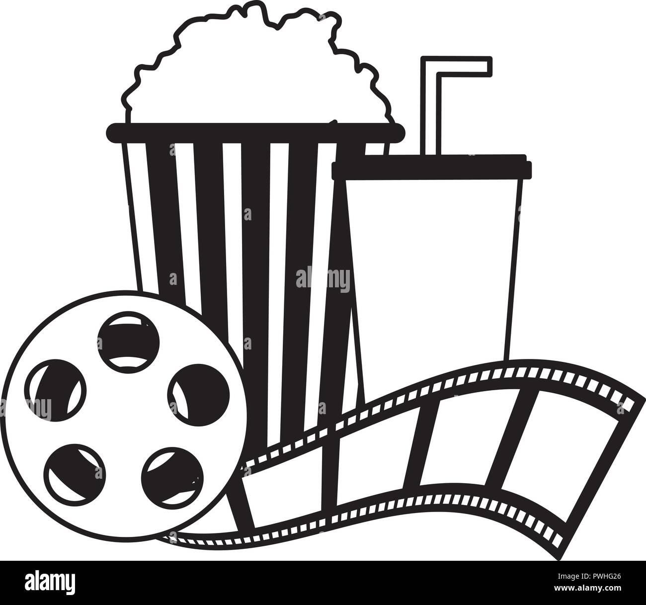 cinema popcorn and soda reel strip movie film vector illustration Stock ...