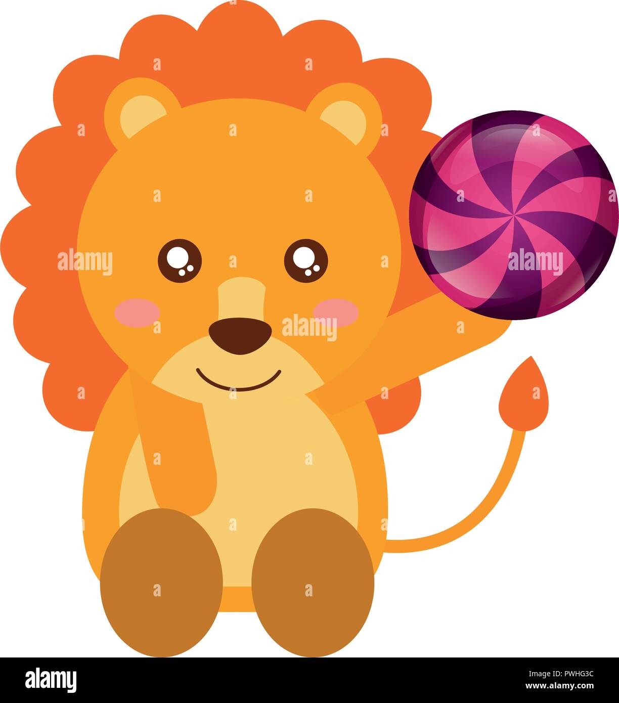 cute lion with caramel sweet candies vector illustration Stock Vector ...