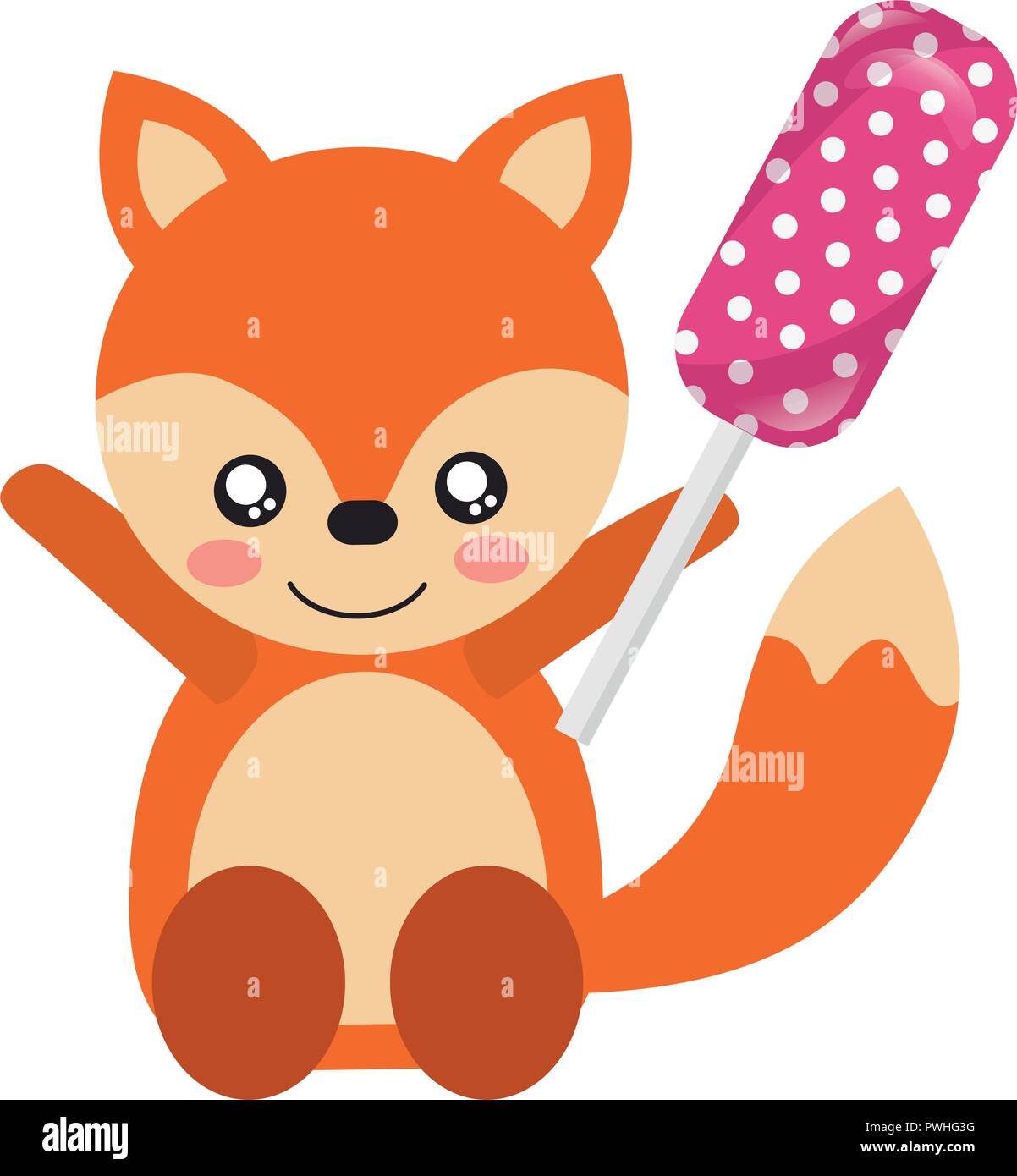 cute fox with lollipop sweet candy vector illustration Stock Vector ...