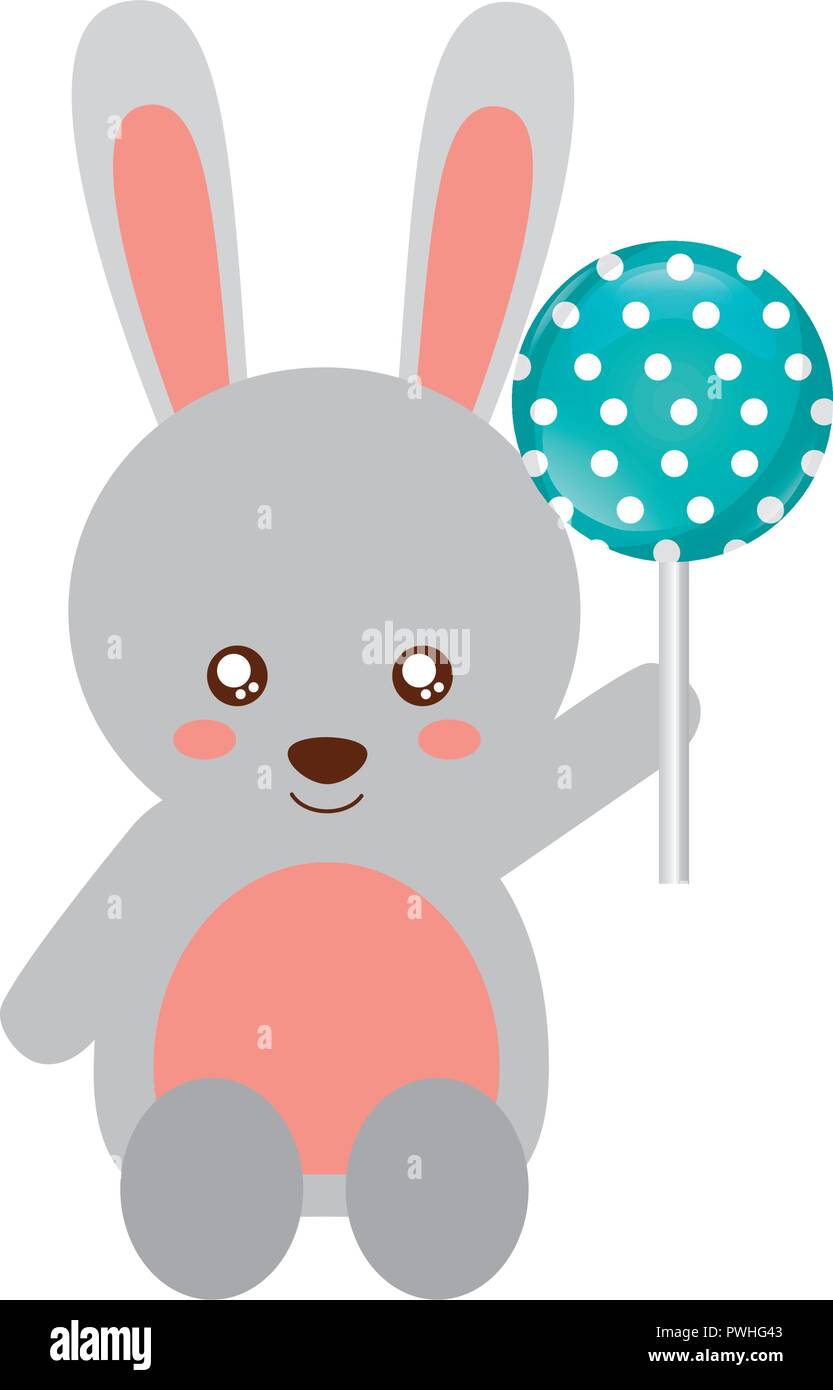 cute rabbit with lollipop sweet candy vector illustration Stock Vector ...
