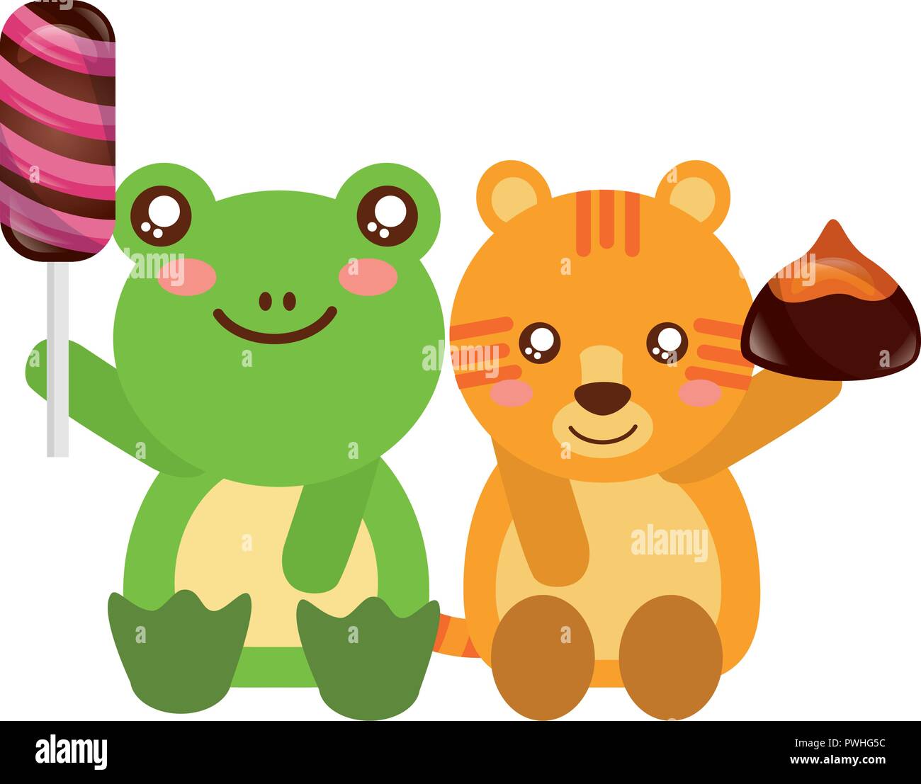 cute tiger and frog sweet candy chocolate vector illustration Stock ...