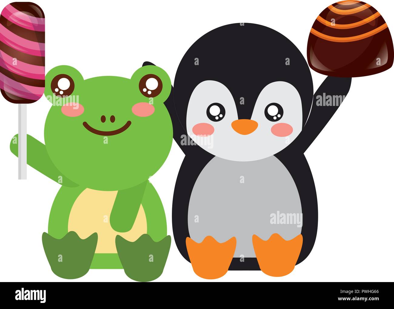 cute frog and penguin sweet candies vector illustration Stock Vector ...
