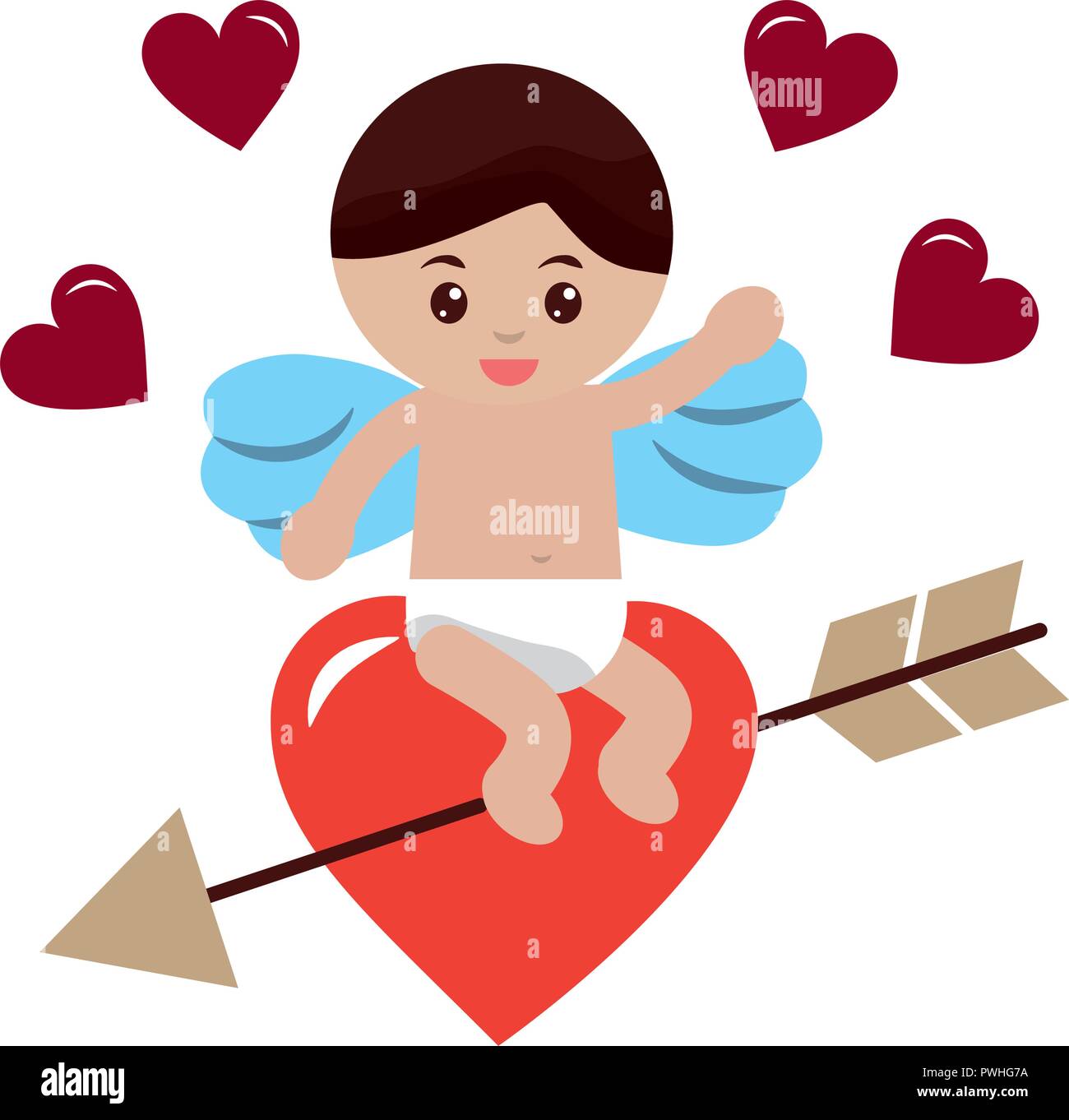 cute cupid sitting in love heart arrow valentine vector illustration ...