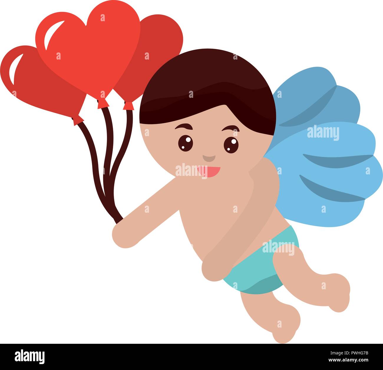 cute cupid with balloons heart celebration valentine vector ...
