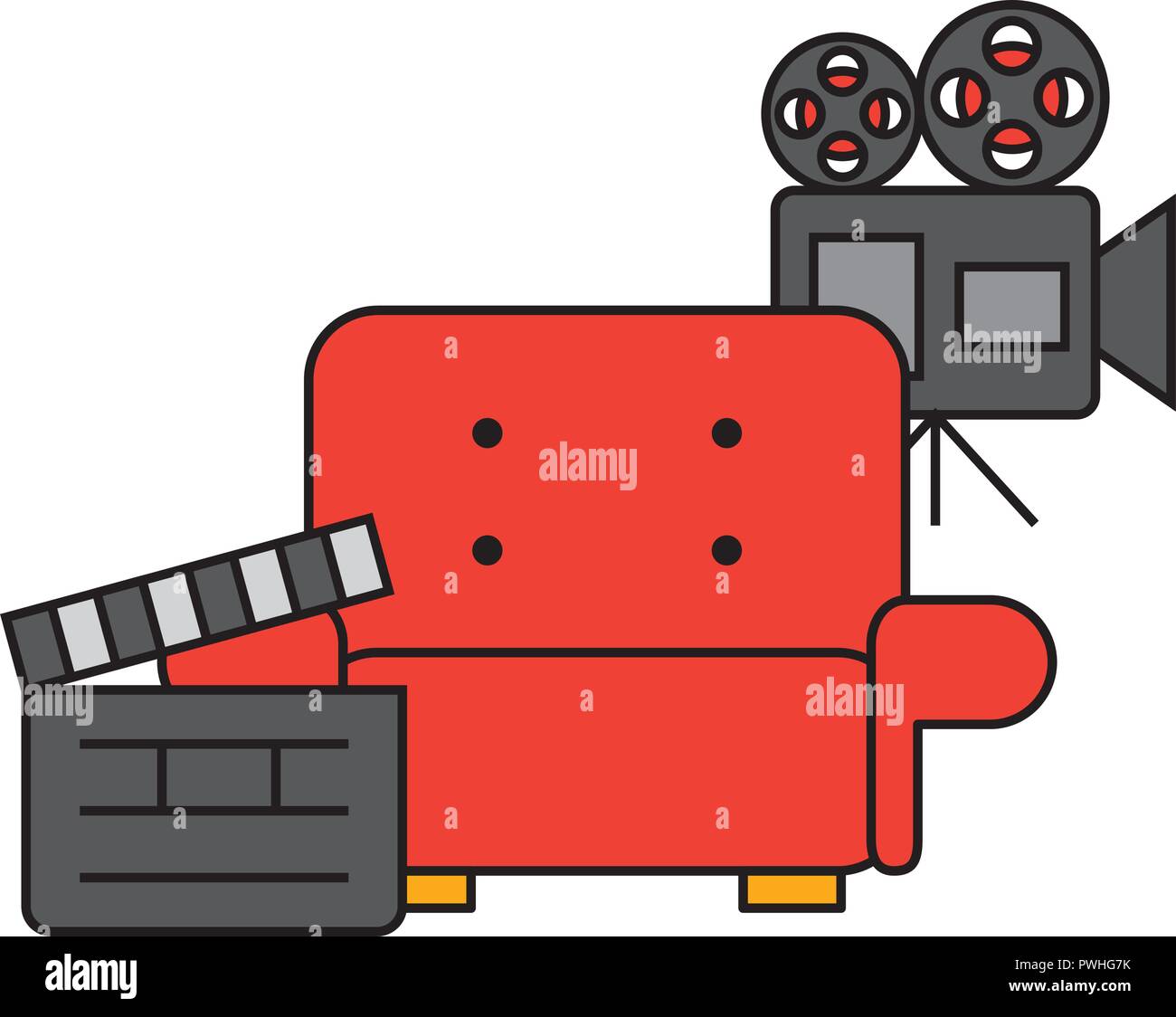 cinema movie chair projector and clapboard vector illustration Stock ...