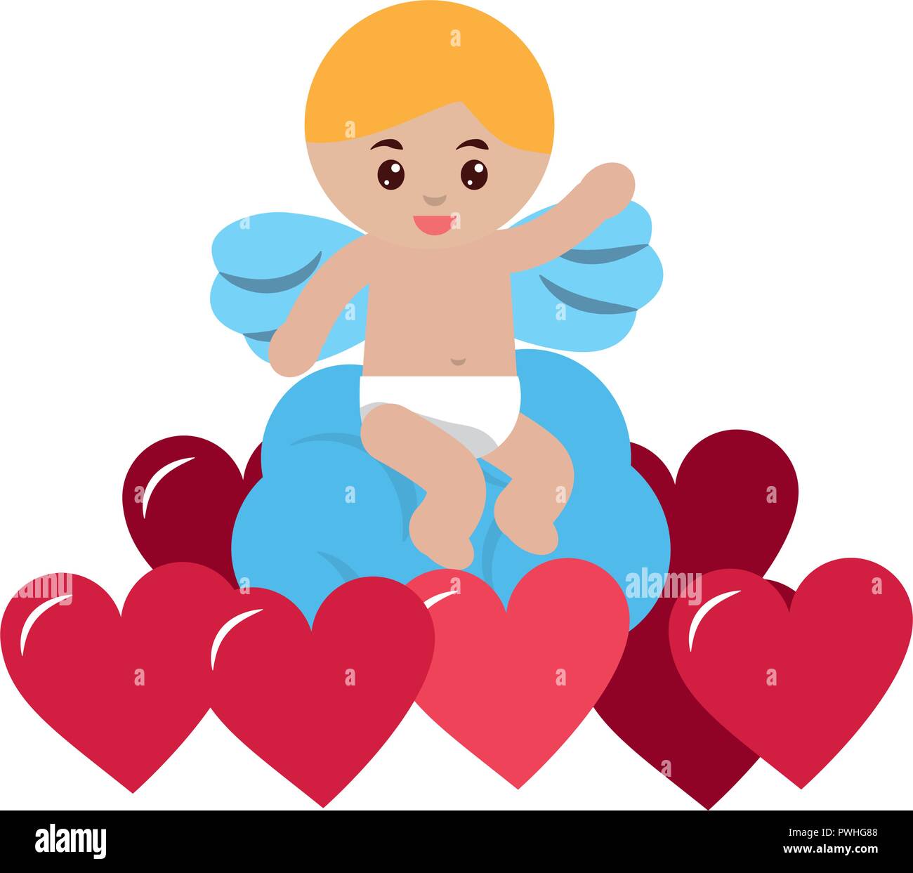 cute cupid sitting cloud hearts love valentine vector illustration ...