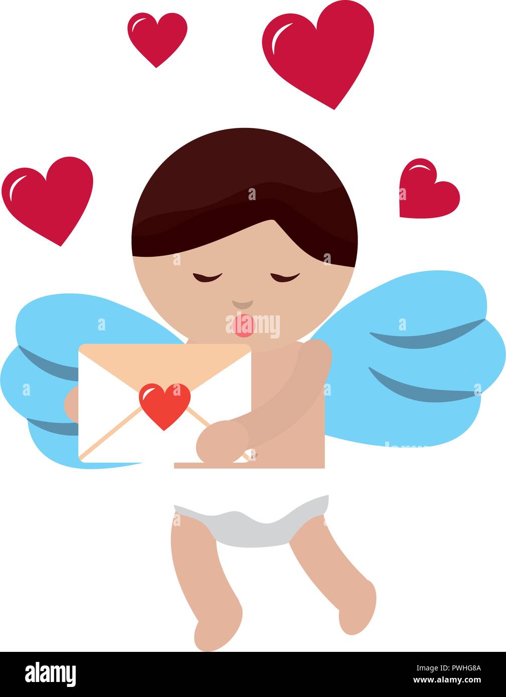 cute cupid holding mail message valentine vector illustration Stock ...