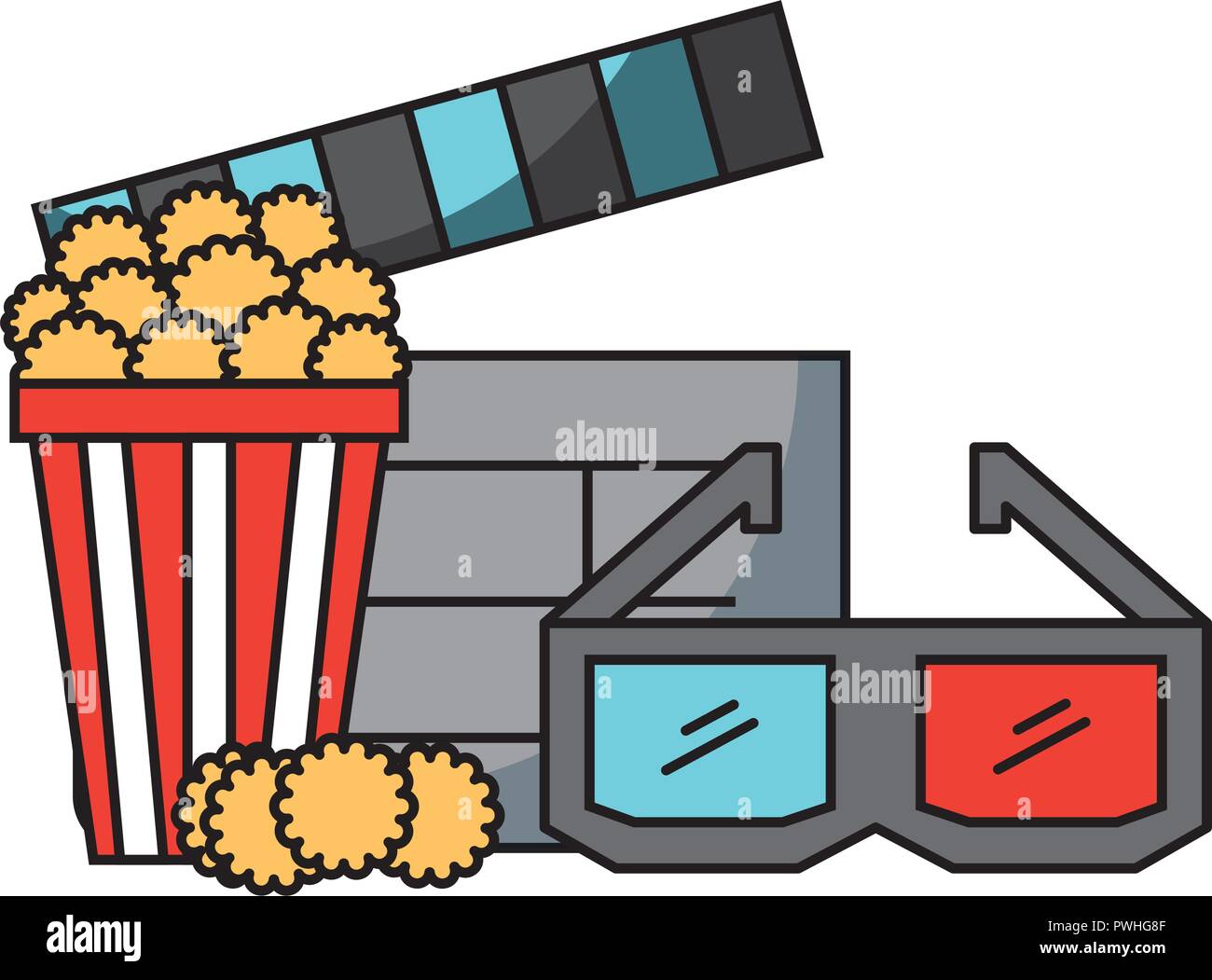 popcorn 3d glasses clapboard cinema movie vector illustration Stock ...