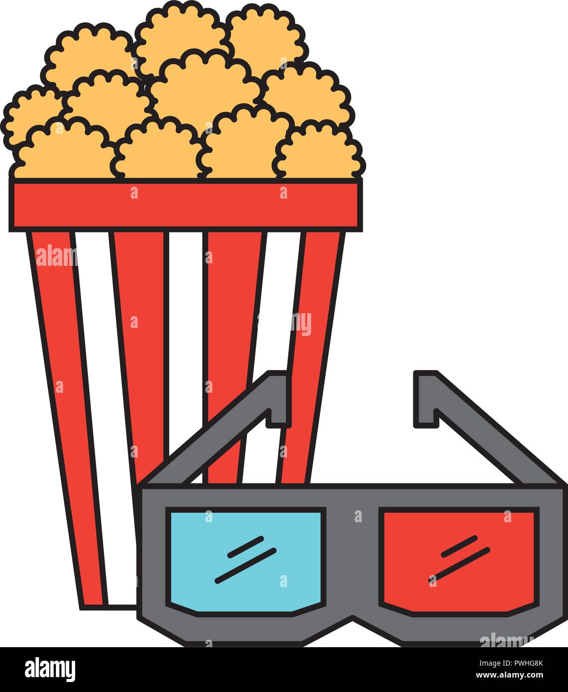 popcorn and 3d glasses cinema movie vector illustration Stock Vector ...