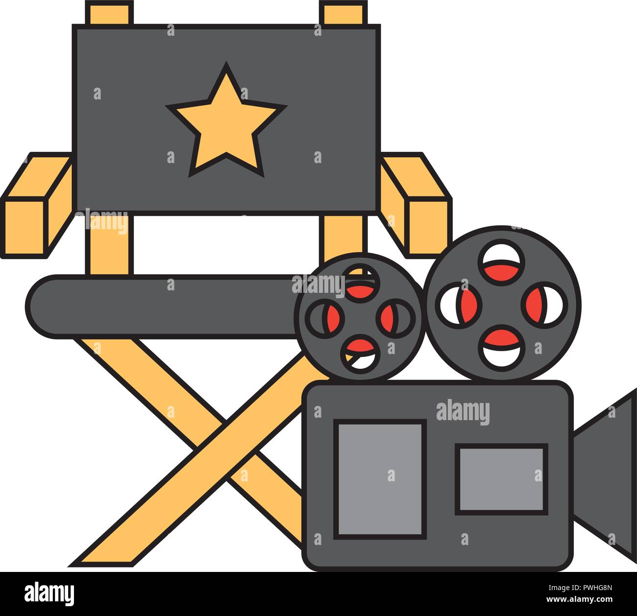 chair and projector camera cinema movie vector illustration Stock ...