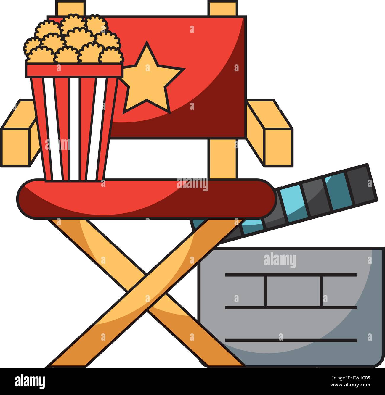 director chair popcorn and clapboard cinema movie vector illustration ...