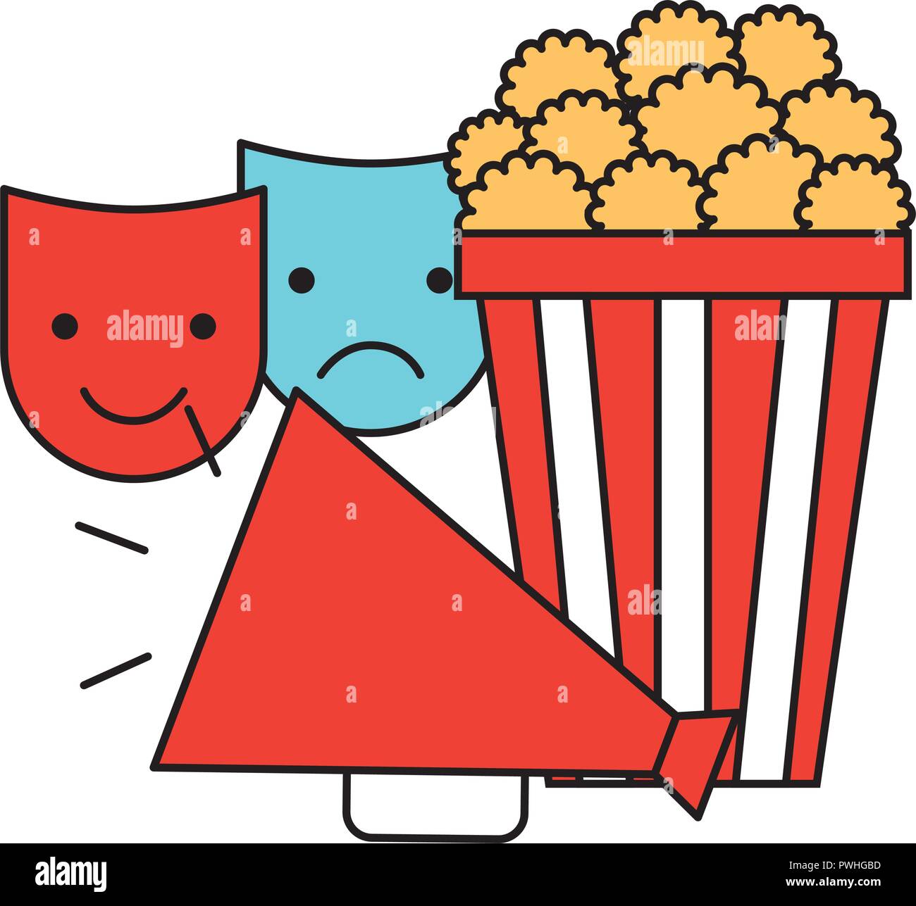 popcorn megaphone and masks cinema movie vector illustration Stock ...