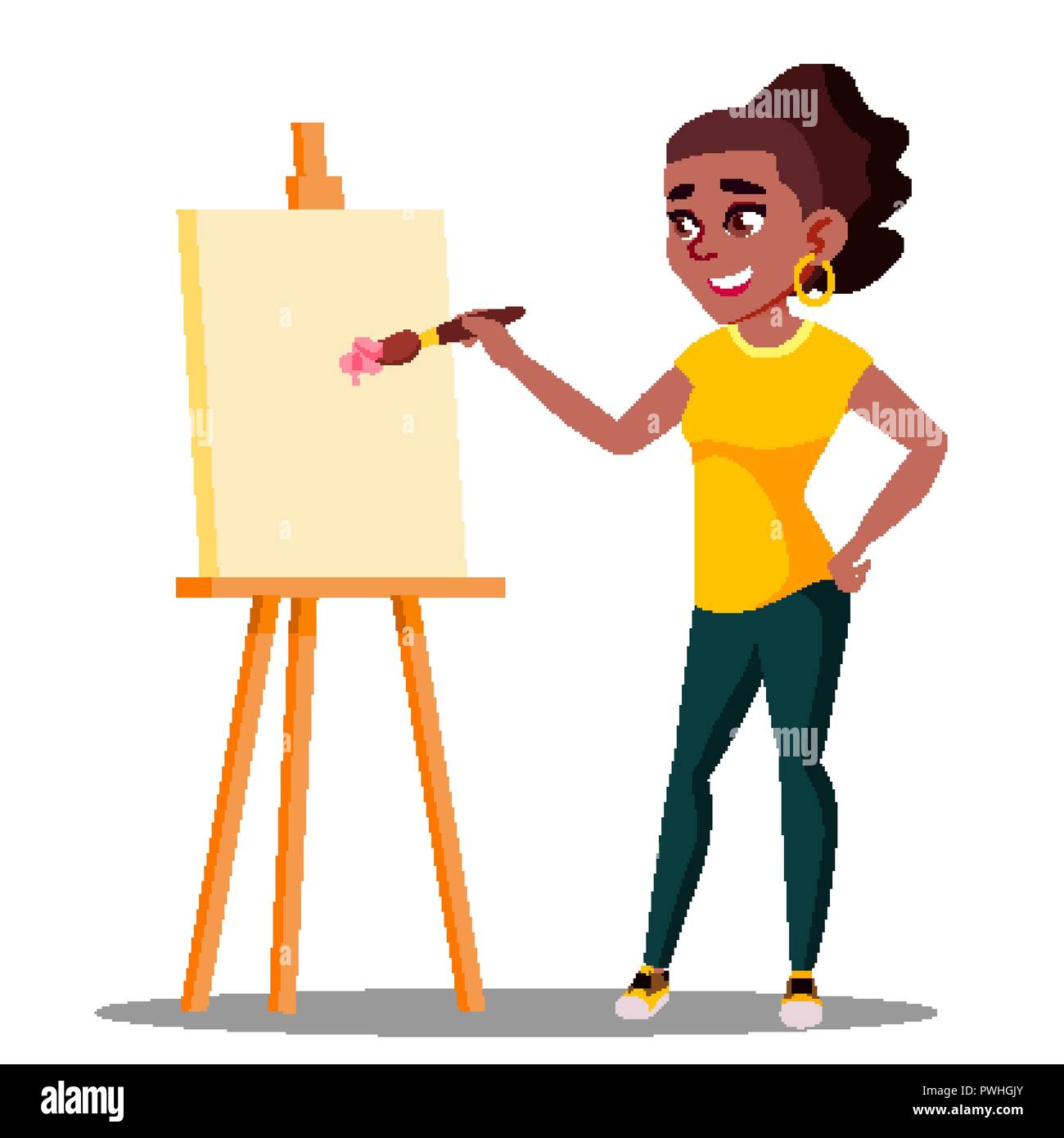 Student Art College Drawing On The Easel Vector. Isolated Illustration ...