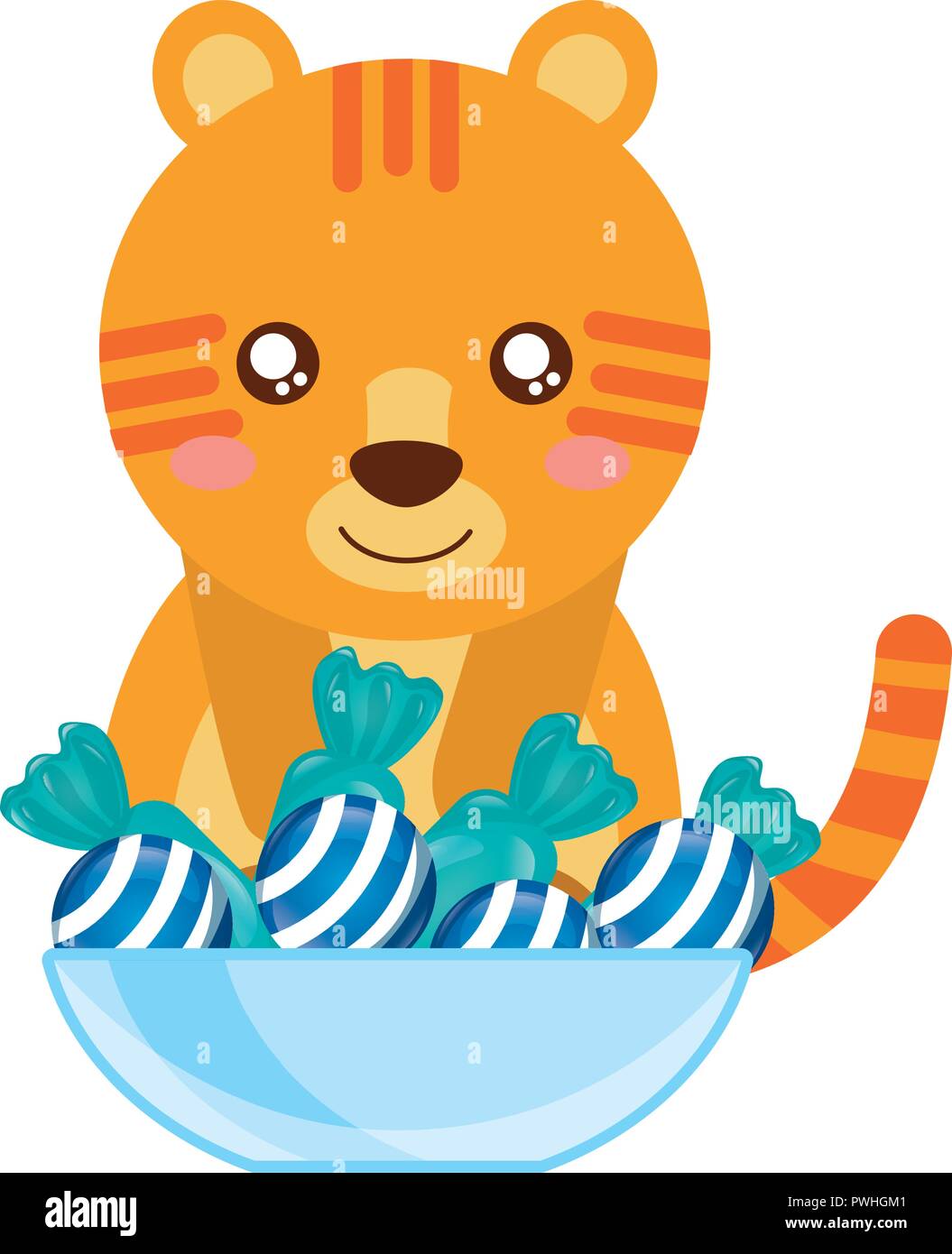 cute tiger with bowl wrapper sweet candy vector illustration Stock ...
