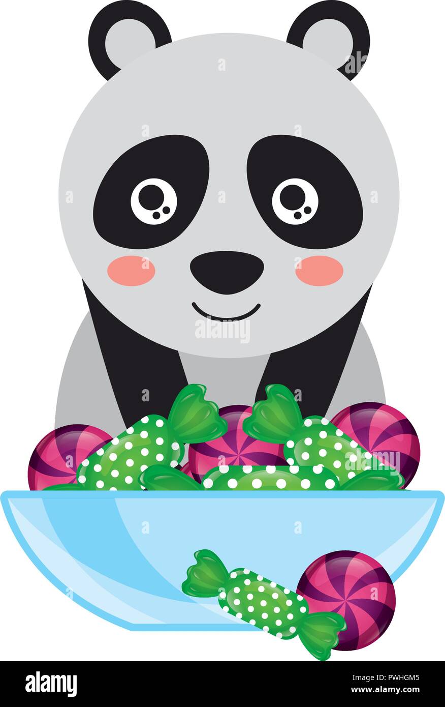 cute panda with bowl sweet candies caramel vector illustration Stock ...