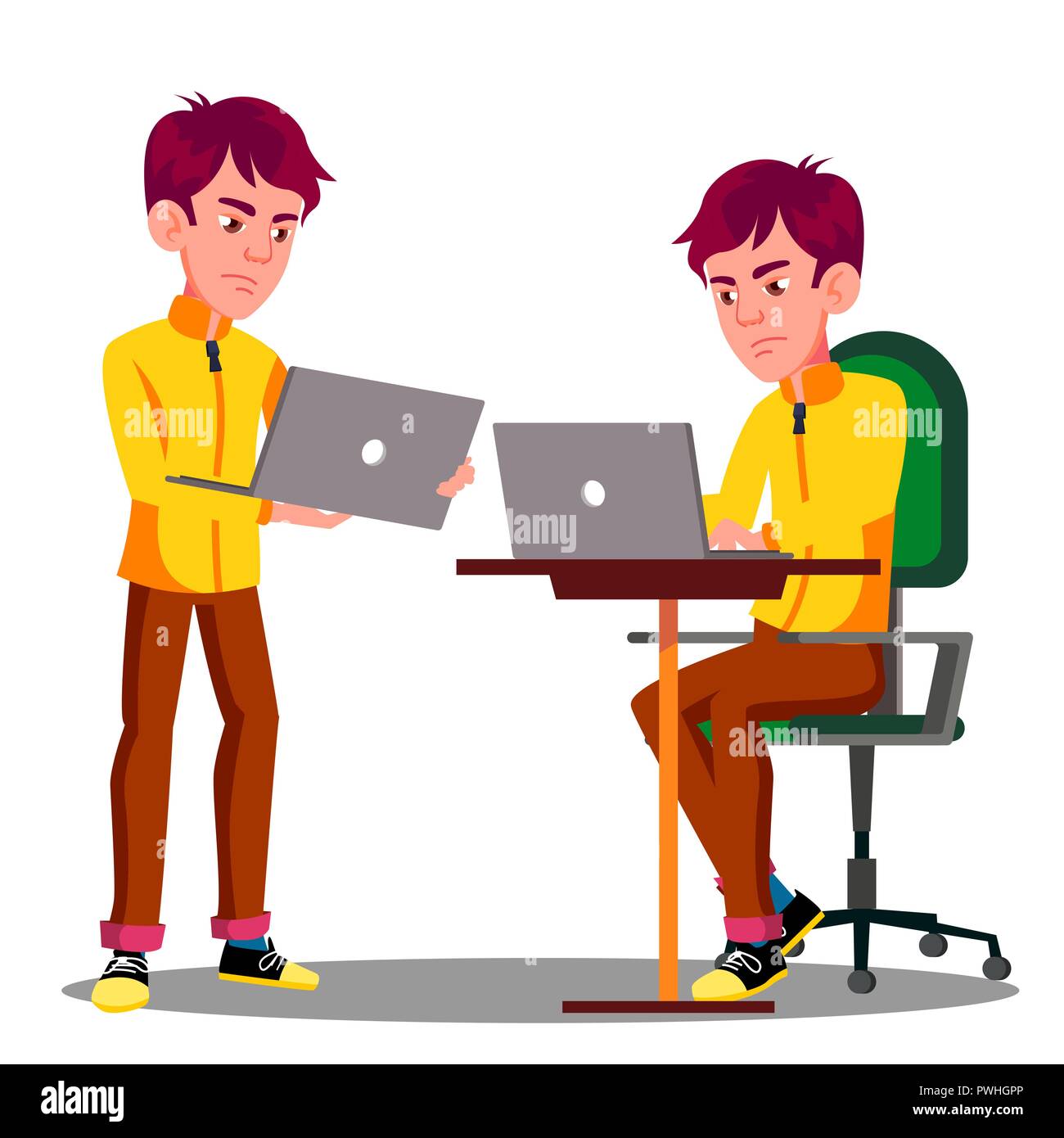 Young Male Student Sad With Laptop Problem Vector. Isolated ...