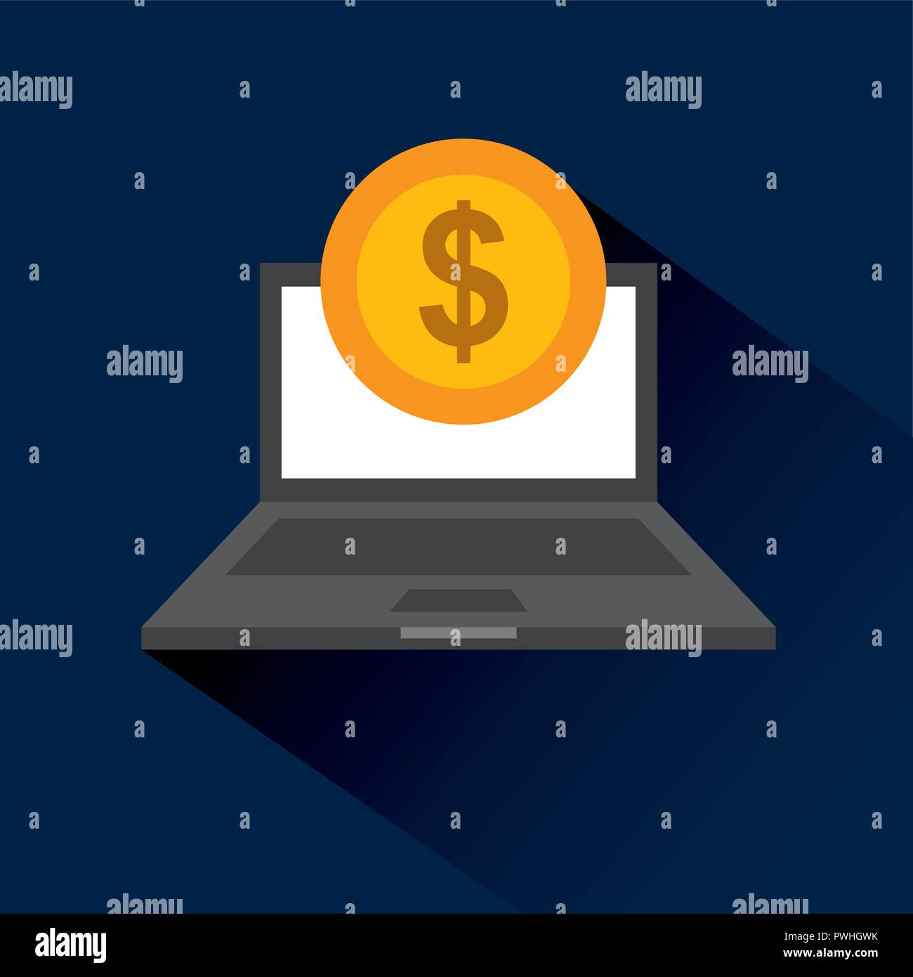 laptop computer with coin dollar isolated icon vector illustration ...