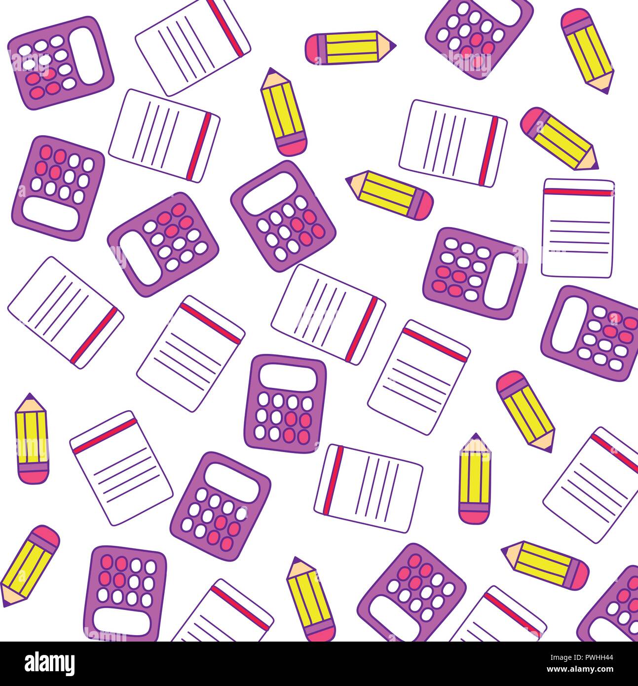 calculator math with pencils and paper pattern vector illustration ...