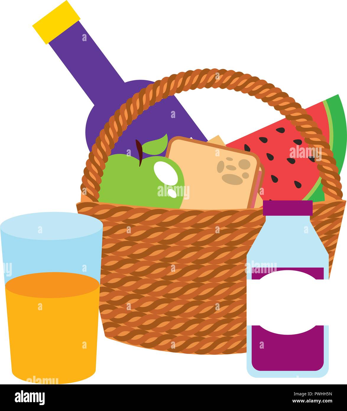 basket picnic with fruits and juices isolated icon vector illustration ...