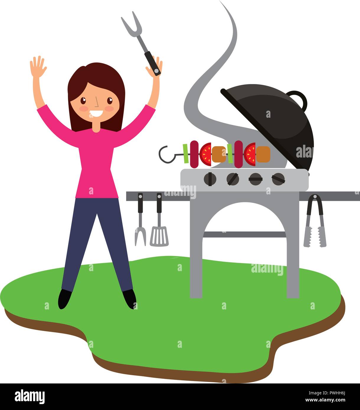 woman in barbeque with grill vector illustration design Stock Vector ...