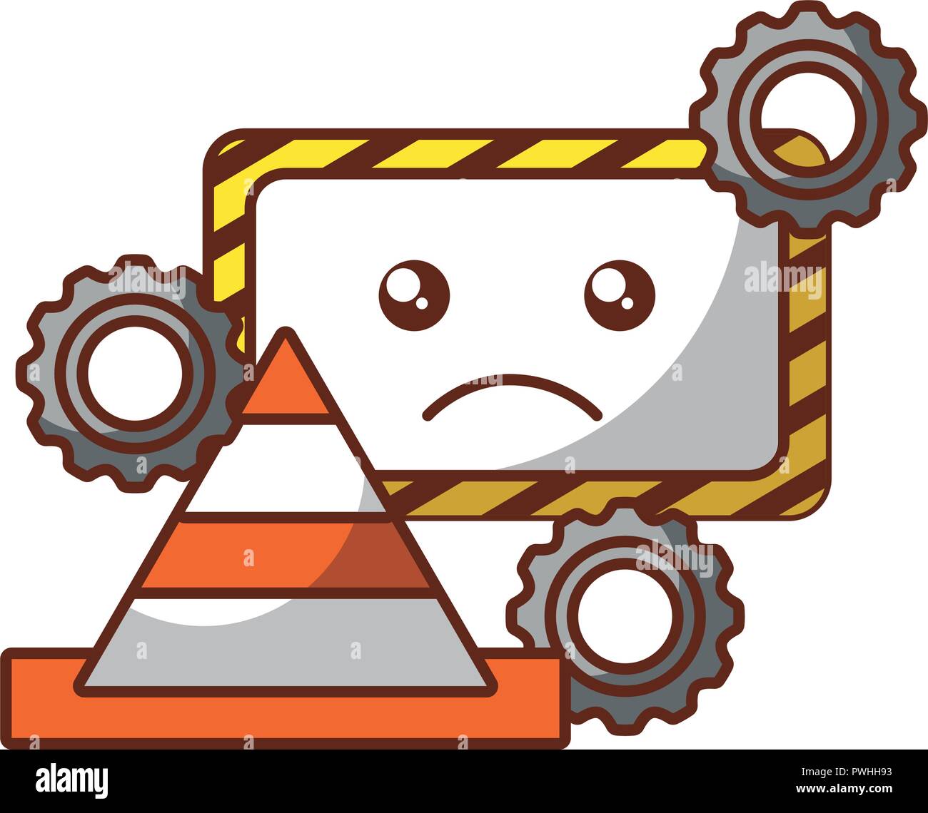 kawaii board warning cone gears system error vector illustration Stock ...