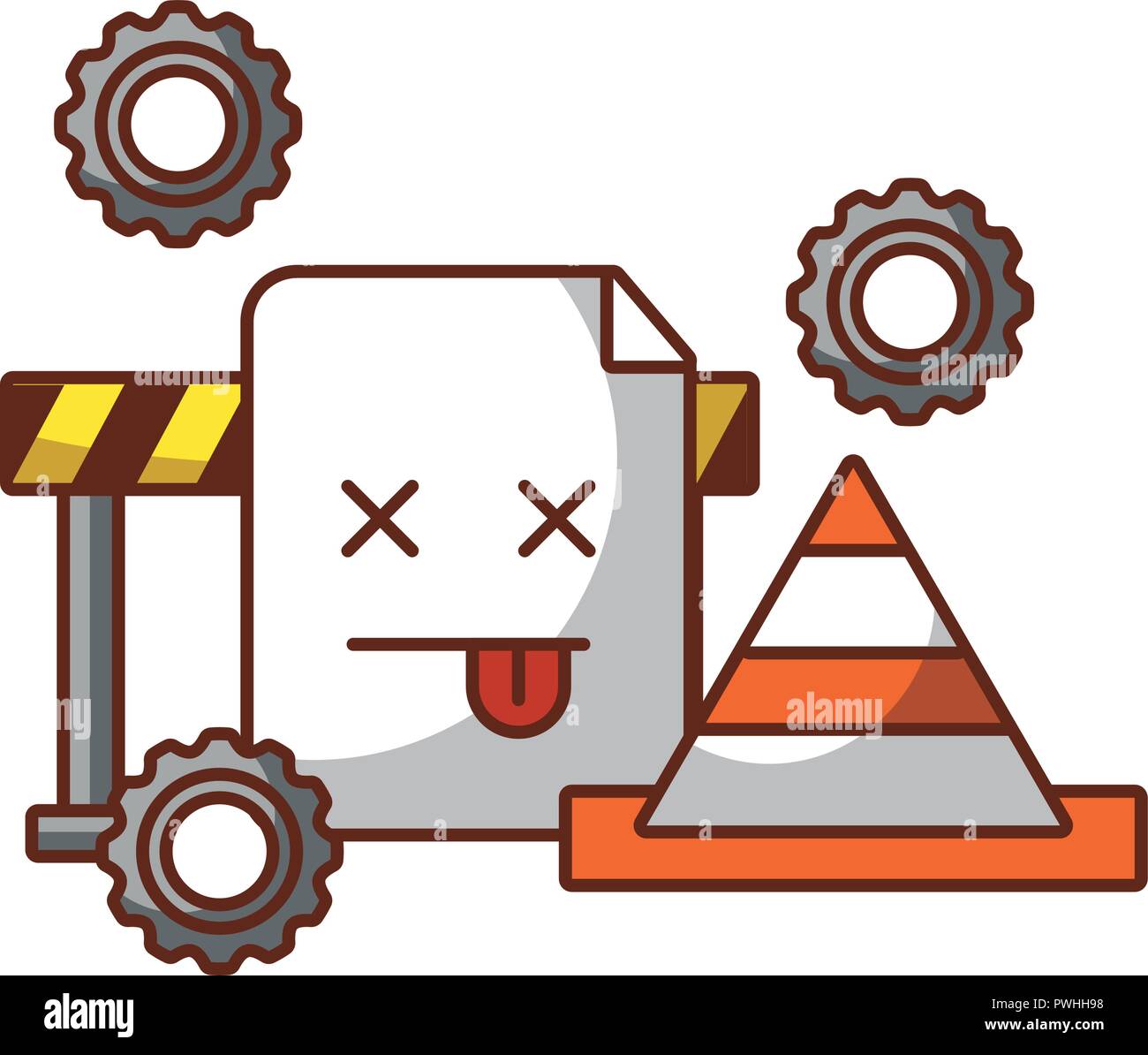 digital website cone barrier error gears vector illustration Stock ...