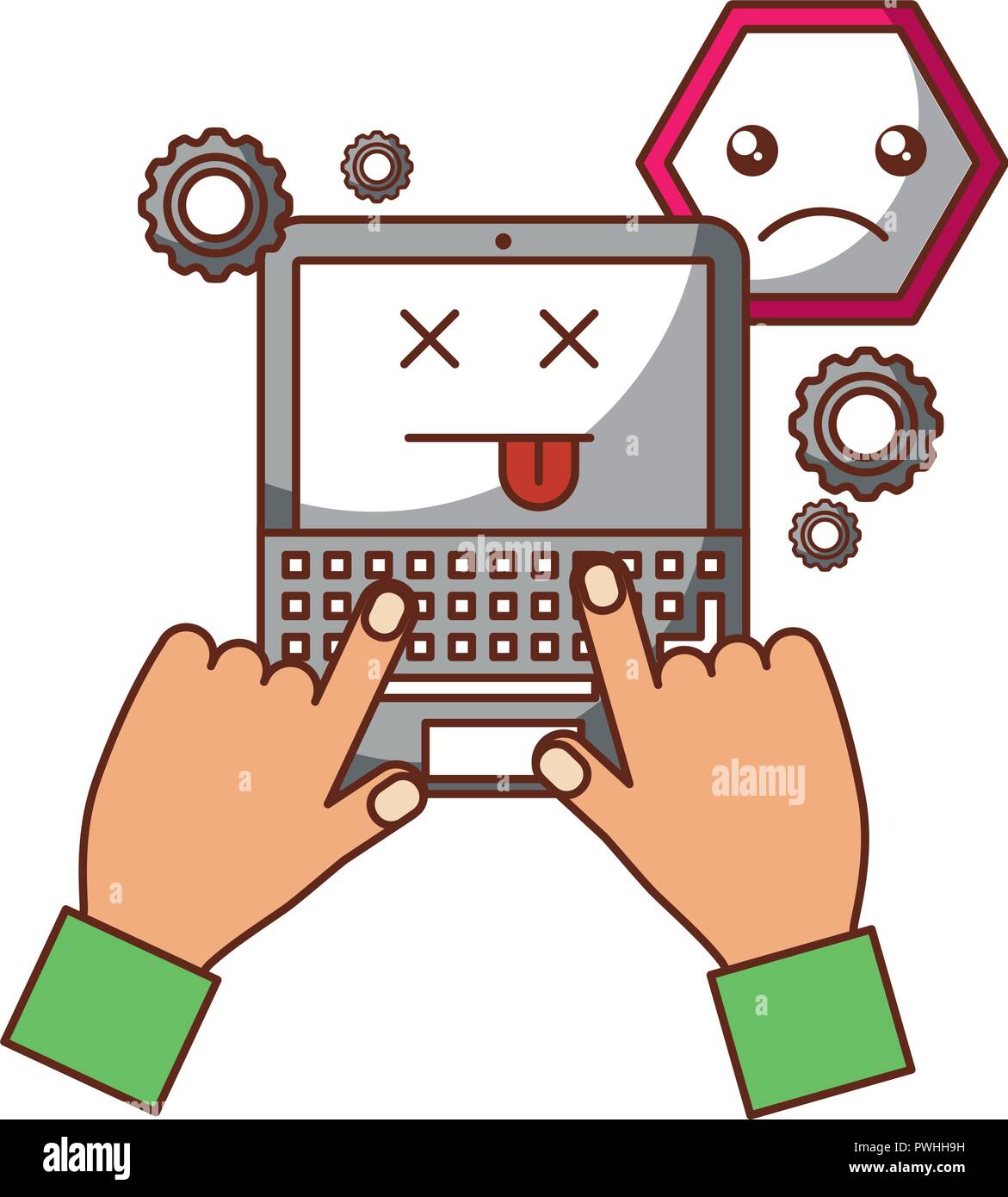 hands typing keyboard computer website alert error vector illustration ...