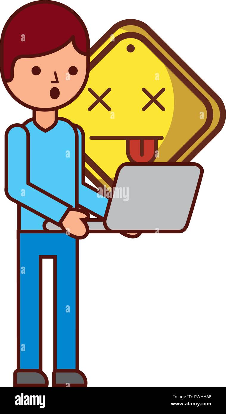 man holding lapotp computer website error vector illustration Stock ...